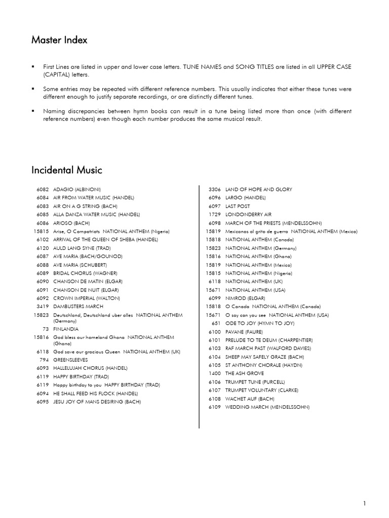 Comprehensive Music Index Guide | PDF | Christian Worship And Liturgy