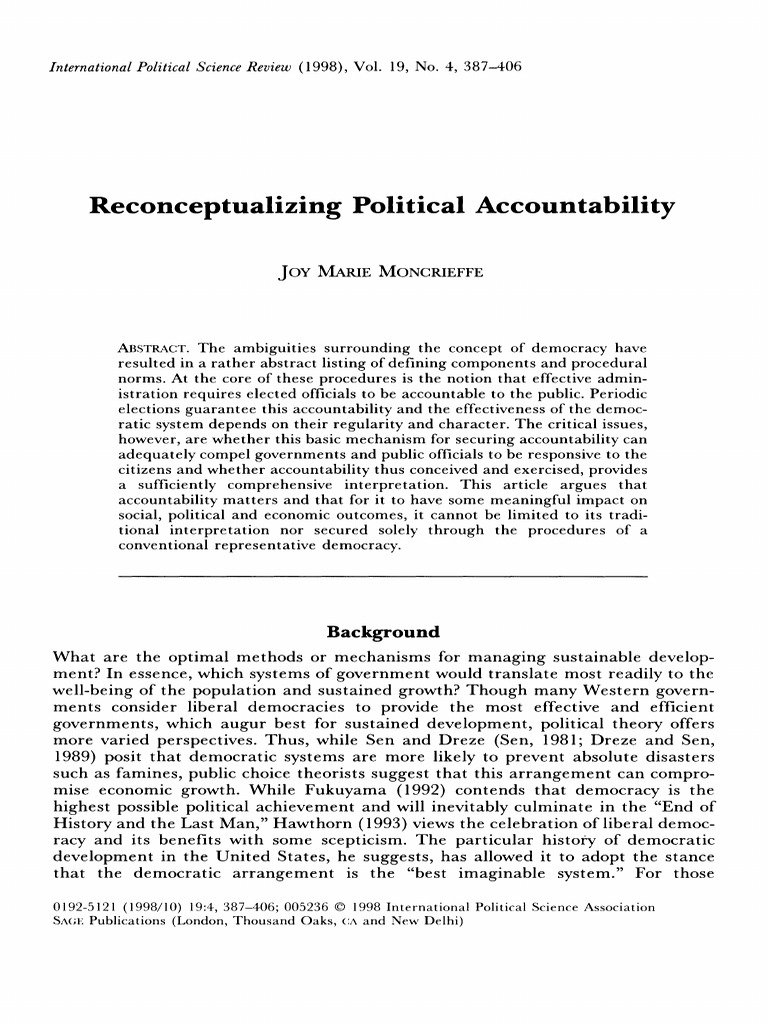 Moncrieffe 1998 Reconceptualizing Political Accountability | PDF