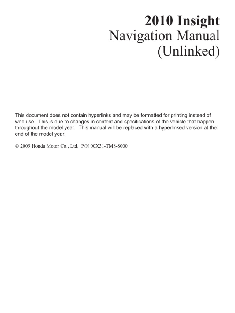 Manual de Usuario Honda Insight 2010 Navigation (153 Páginas) | PDF