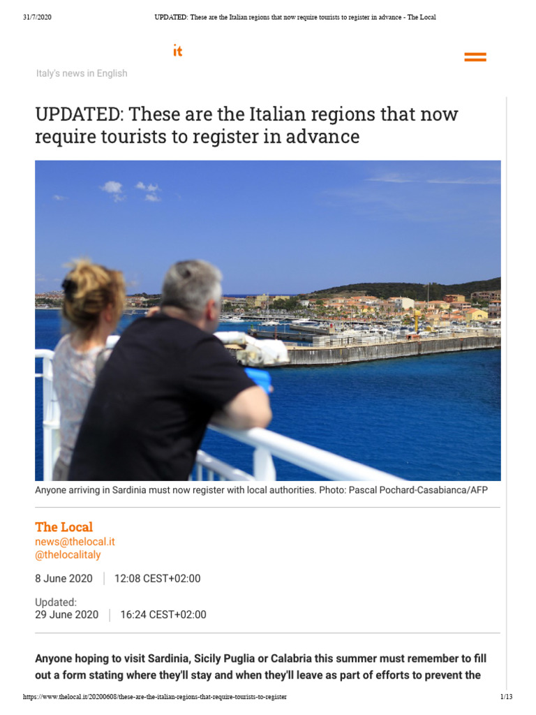 UPDATED - These Are The Italian Regions That Now Require Tourists To ...