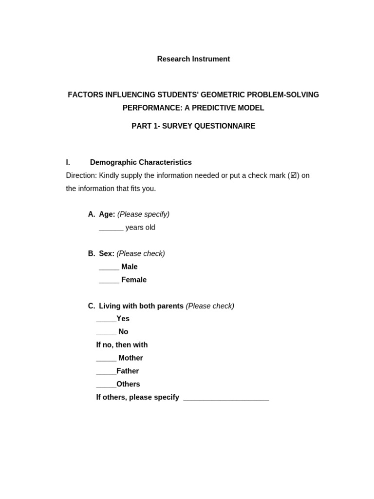 Research Instrument | PDF | Geometry | Attitude (Psychology)