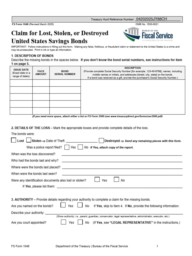 Bfs - Fs Form 1048 | PDF