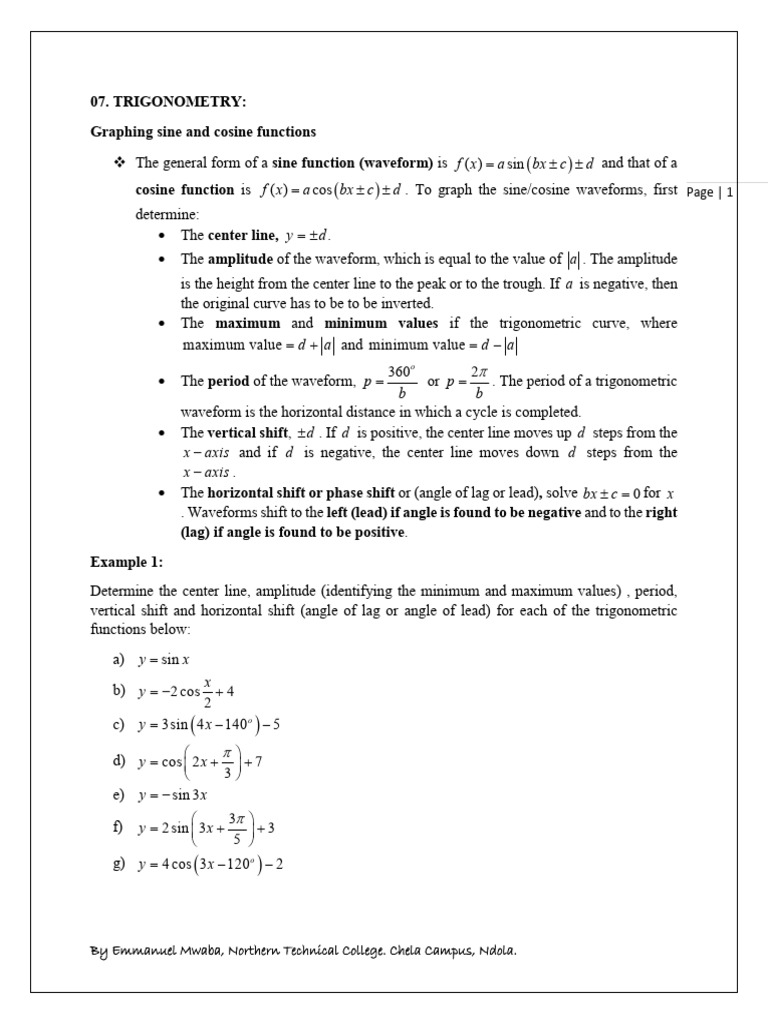 Graphing Sine And Cosine Functions Pdf Trigonometry Geometric