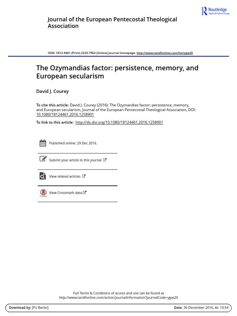 The Ozymandias Factor Persistence, Memory, and European Secularism ...