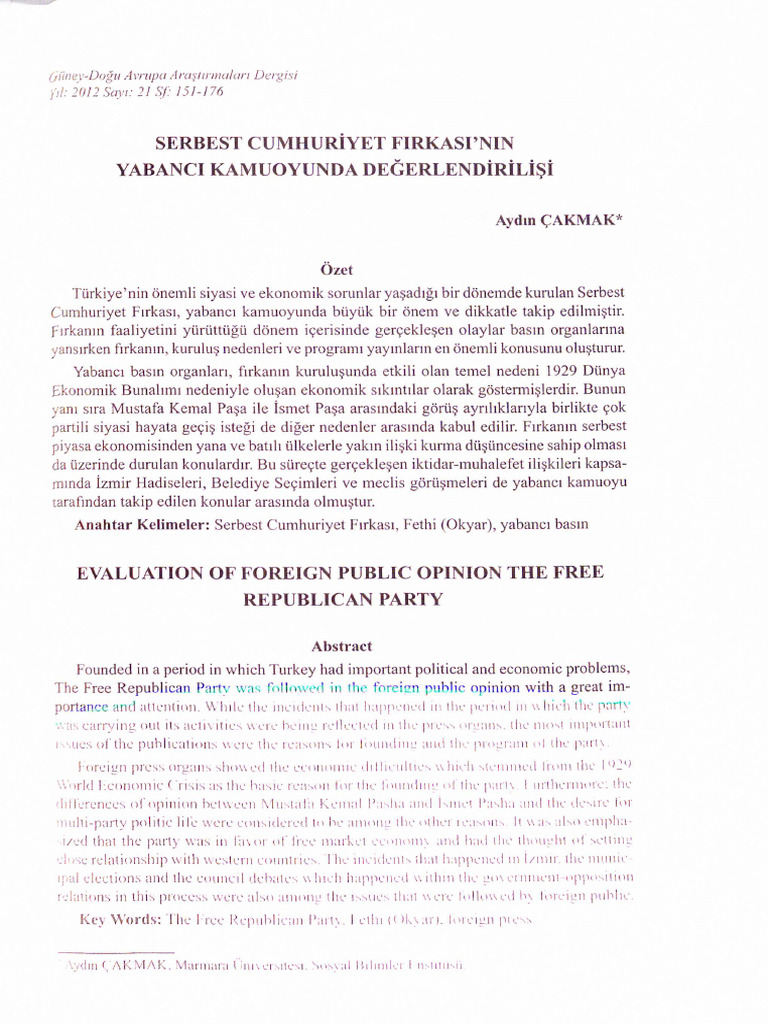 Yabanci: Serbest Firkasl'Nin Kamuoyunda | PDF