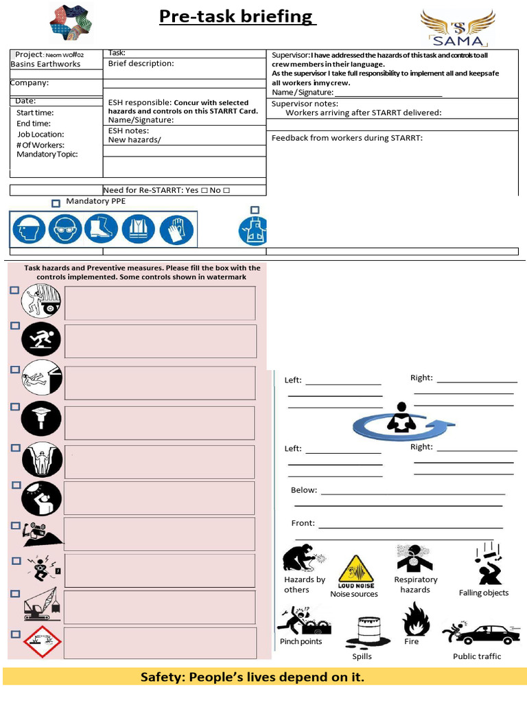 Pre-Task Safety Briefing Checklist | PDF | Safety | Occupational Safety ...
