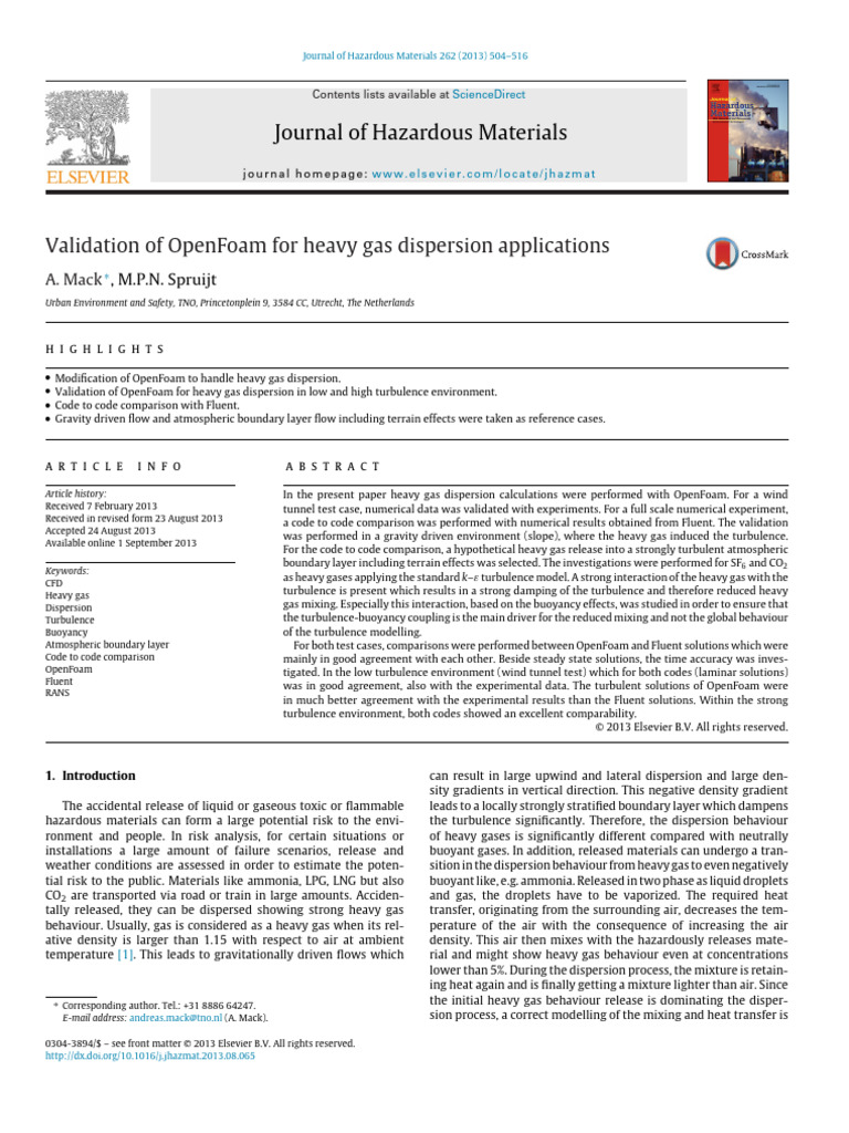 Validation of OpenFoam For Heavy Gas Dispersion Ap | PDF | Fluid ...
