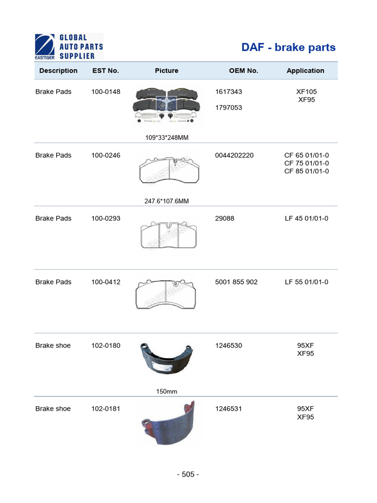DAF Brake Parts Catalog Overview | PDF | Axle | Automatic Transmission