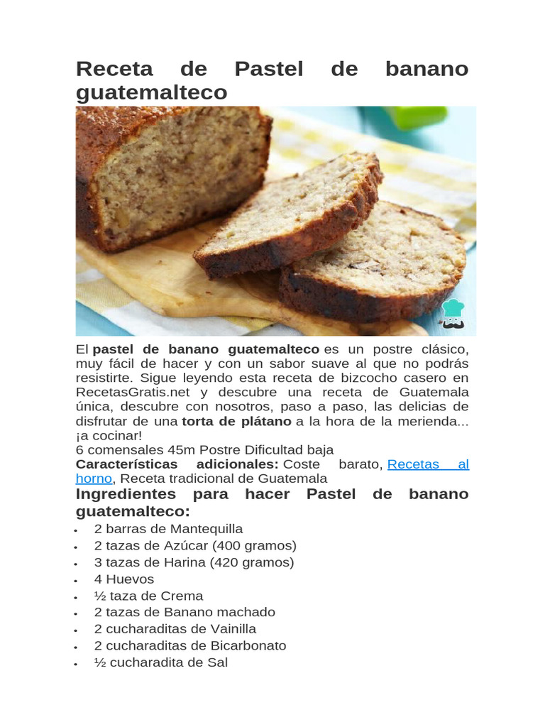 Pastel de Banano | PDF | Pasteles | Postres