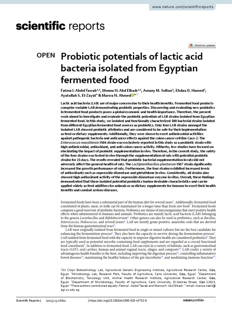 Probiotic Lactic Acid Bacteria from Egypt | PDF | Probiotic | Lactobacillus