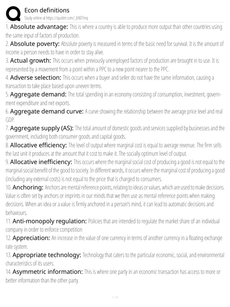 Key Economic Definitions Explained | PDF | Inflation | Demand