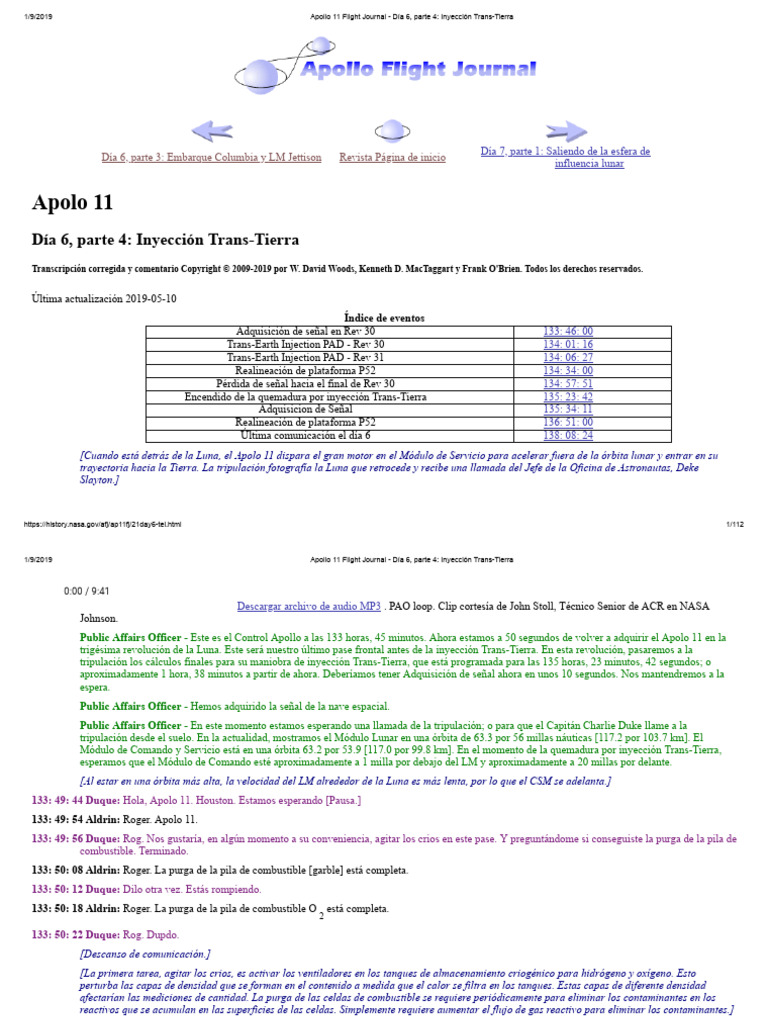 21. Apollo 11 Flight Journal - Día 6, parte 4_ Inyección Trans-Tierra ...