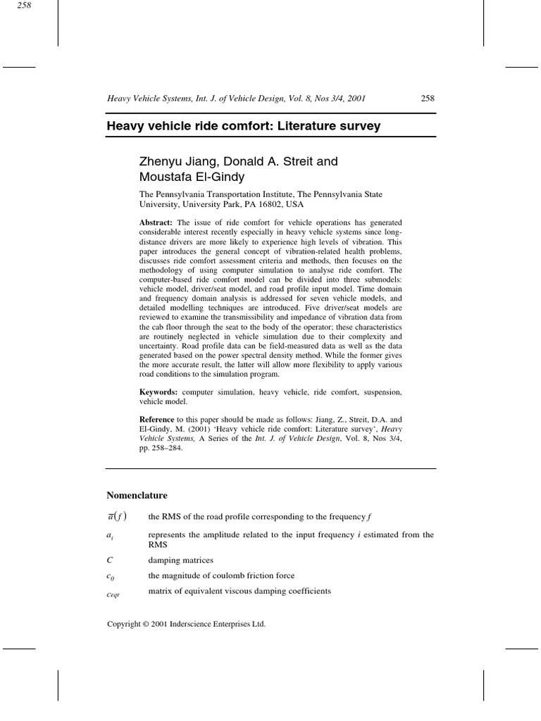 Heavy Vehicle Ride Comfort - Literature Survey | PDF | Spectral Density ...