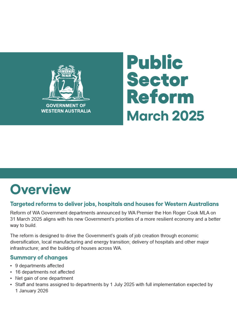 WA Public Sector Reform Overview 2025 | PDF | Infrastructure | Economies