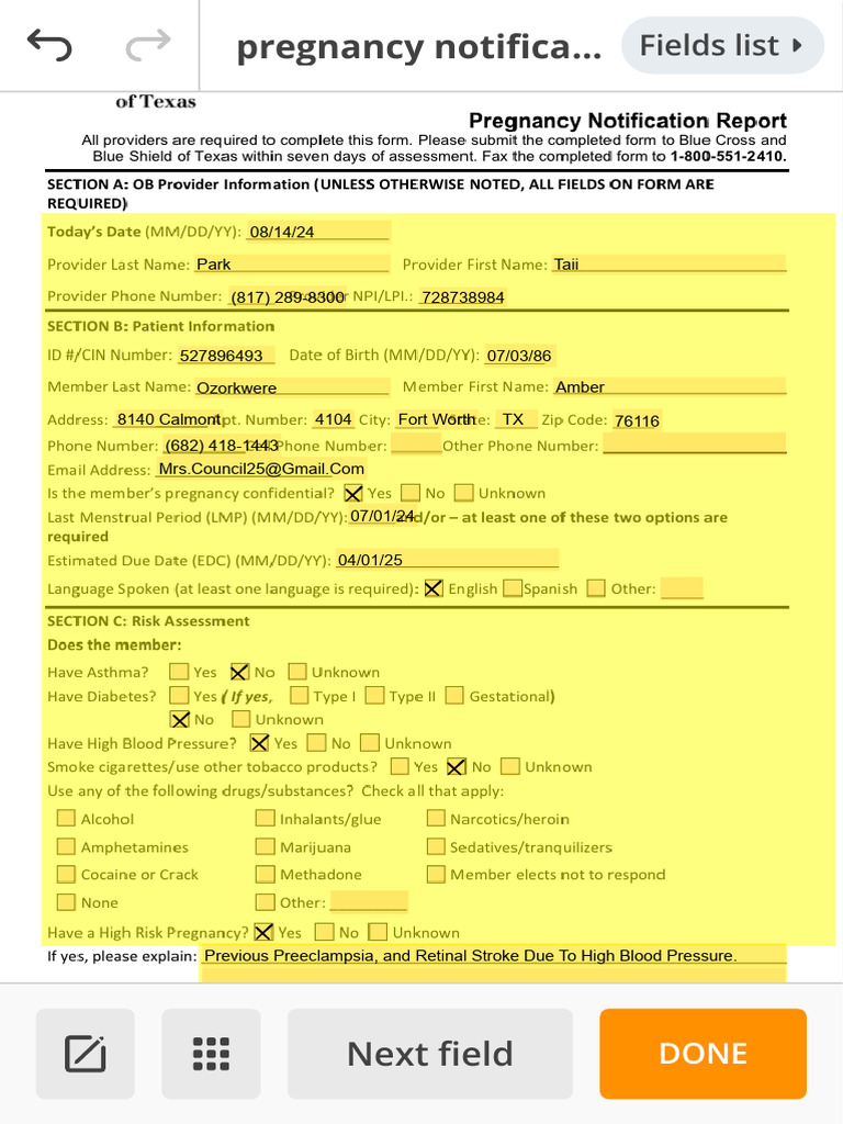 PDFfiller - Pregnancy Notification Report PDF | PDF