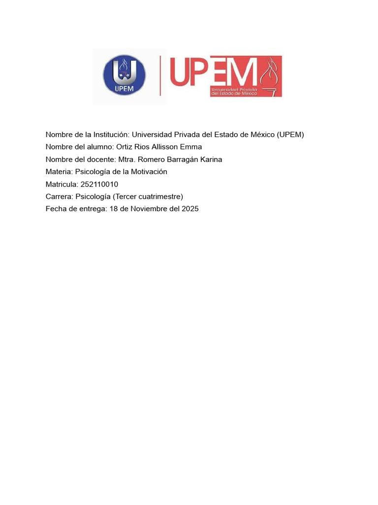 Psicología de la Motivación en UPEM | PDF