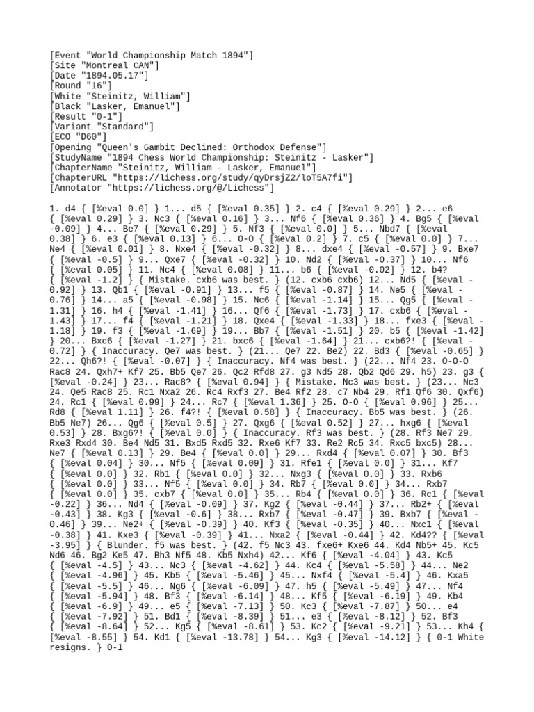 1894 Chess Championship: Steinitz vs Lasker | PDF | Chess | Chess Theory