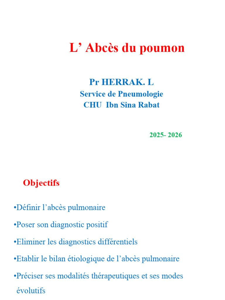 Abcès pulmonaire : diagnostic et traitement | PDF | Pneumonie | Cancer ...