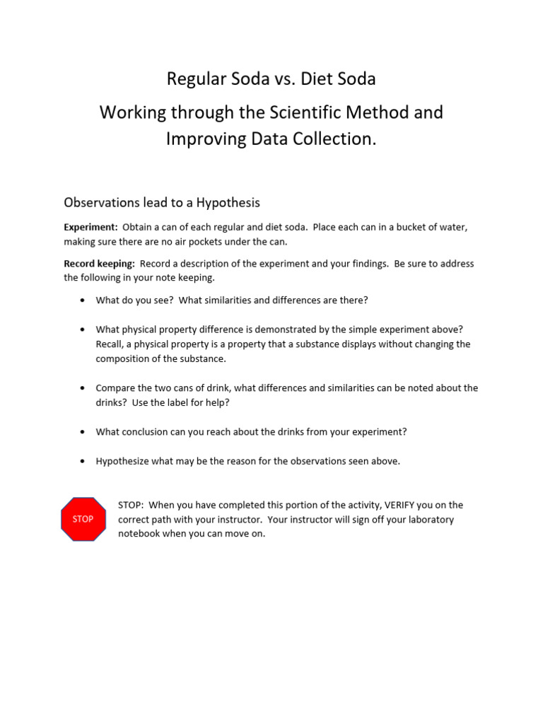 Week 1 of The Regular Vs Diet Soda Lab - F 25 | PDF | Experiment ...