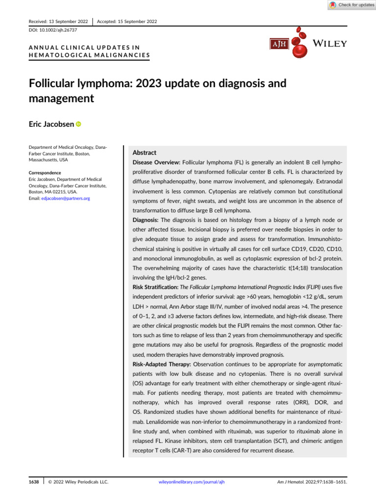 American J Hematol - 2022 - Jacobsen - Follicular Lymphoma 2023 Update ...