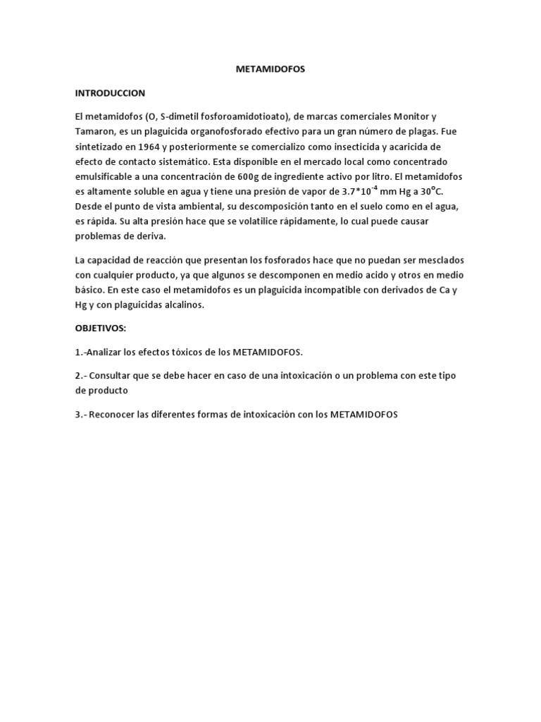 Metamidofos: Toxicidad y Precauciones | PDF | Pesticida | Sistema ...