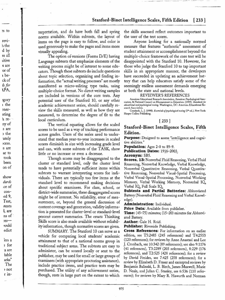 Stanford Binet | PDF | Wechsler Adult Intelligence Scale | Intelligence ...
