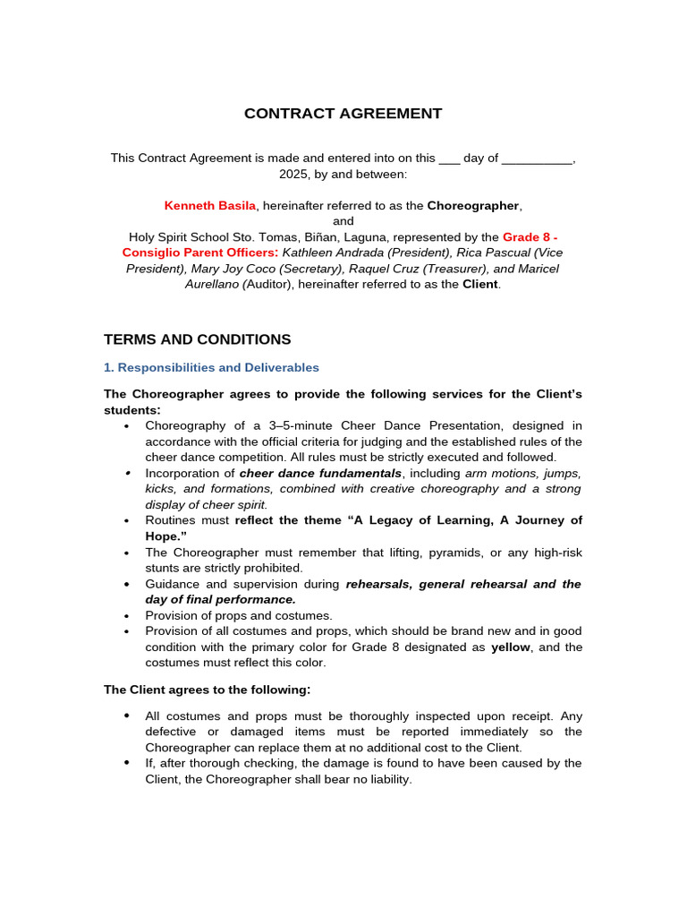 Grade8-CD Contract Final | PDF | Choreography | Justice