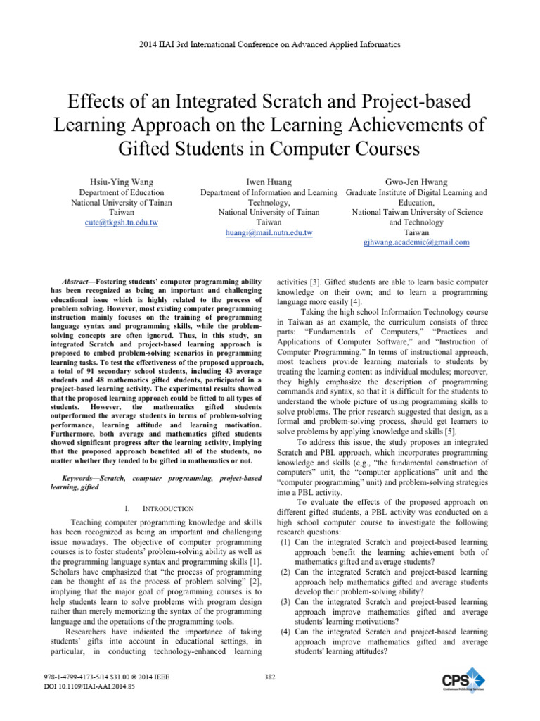 Effects of an Integrated Scratch and Project-Based Learning Approach on ...
