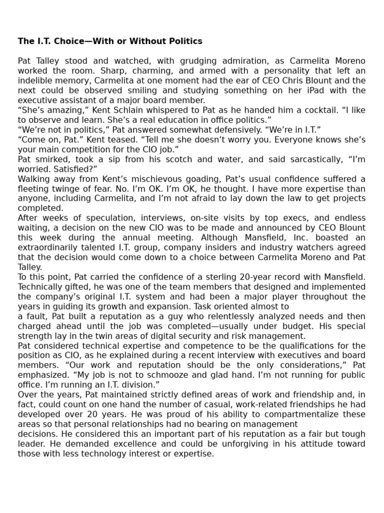 Leadership - Case Study - 09 - The I.T. Choice | PDF