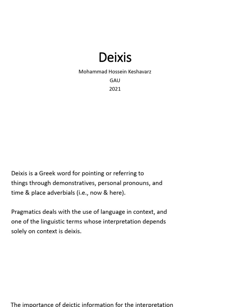 Understanding Deixis in Linguistics | PDF