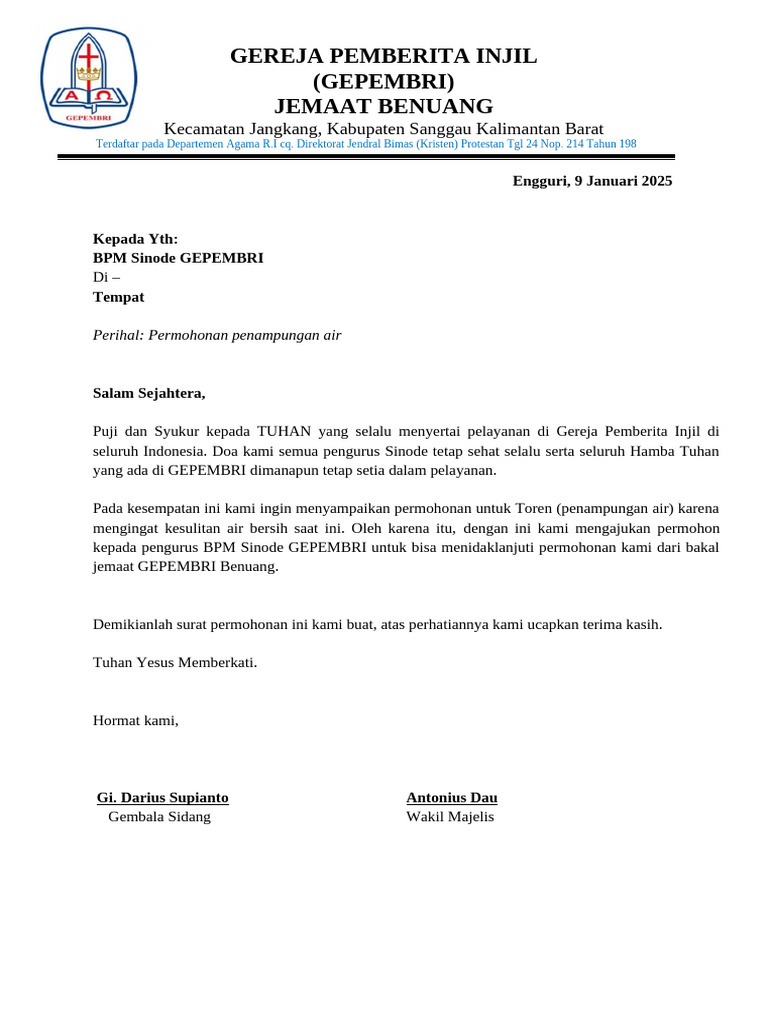 Permohonan Toren Air GEPEMBRI Benuang | PDF