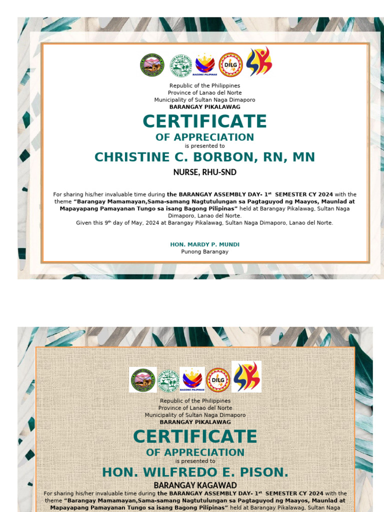 Brgy Assembly Certificate | PDF