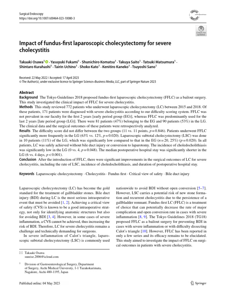 Takaaki Osawa Impact of Fundus First Laparoscopic | PDF | Surgical ...