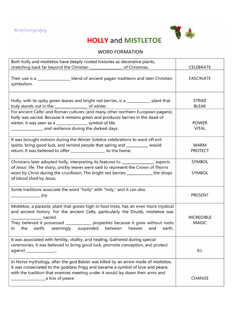 Holly and Mistletoe Word Formation | PDF