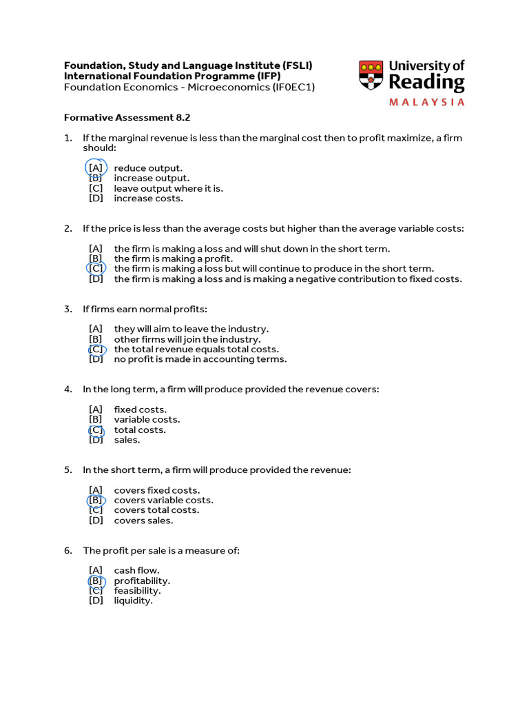 Asynchronous Learning - Formative Assessment 8.2 | PDF | Profit ...