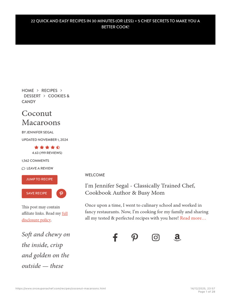 Coconut Macaroons - Once Upon a Chef | PDF | Gluten Free Diet | Teaspoon