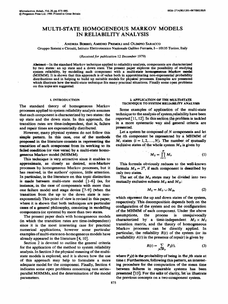 Multistate Homogeneous Markov Models in | PDF | Reliability Engineering ...