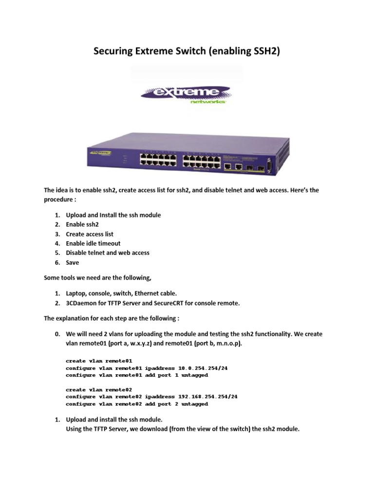 Securing Extreme Switch | Command Line Interface | Secure Shell