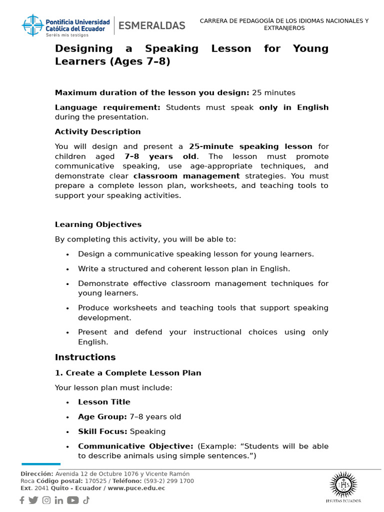 Designing A Speaking Lesson For Young Learners | PDF | Lesson Plan ...