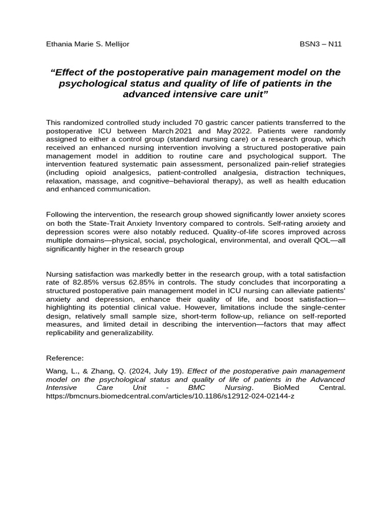 Reaction Paper Articles | PDF | Pain Management | Perioperative