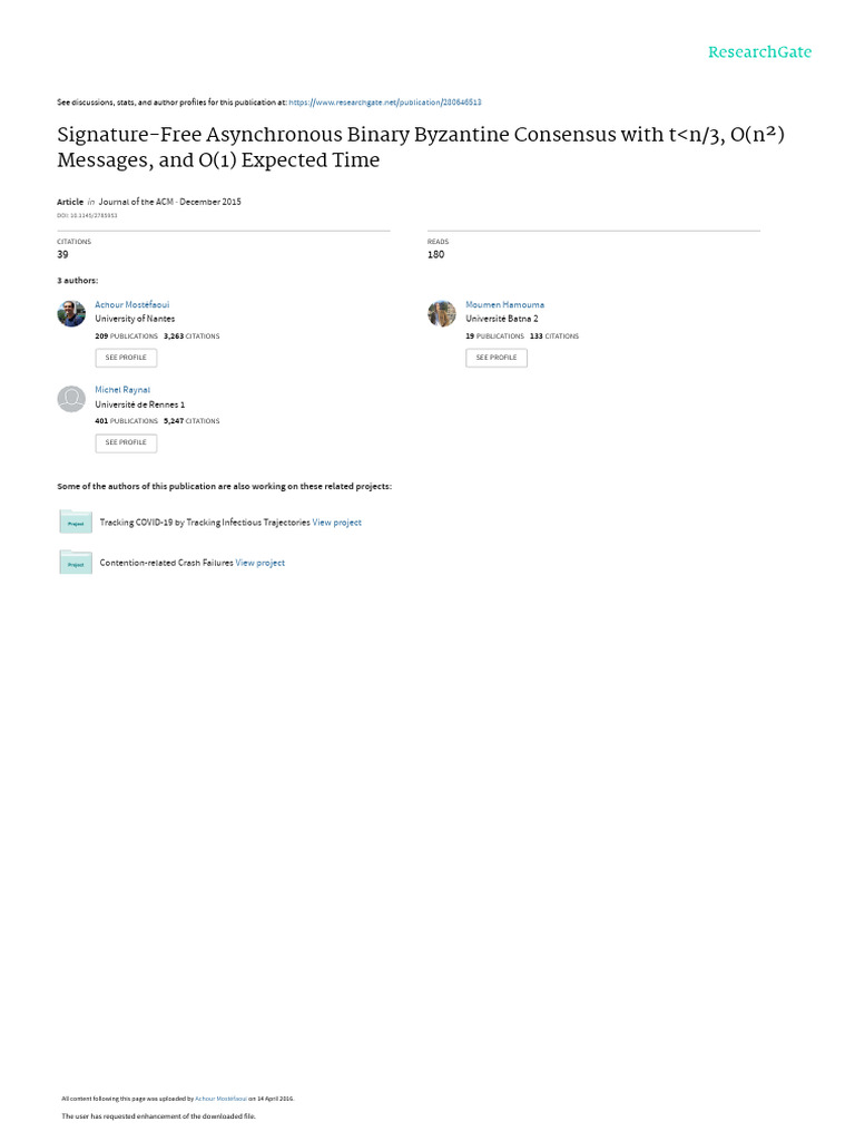 Signature-Free_Asynchronous_Binary_Byzantine_Conse | PDF | Computer ...