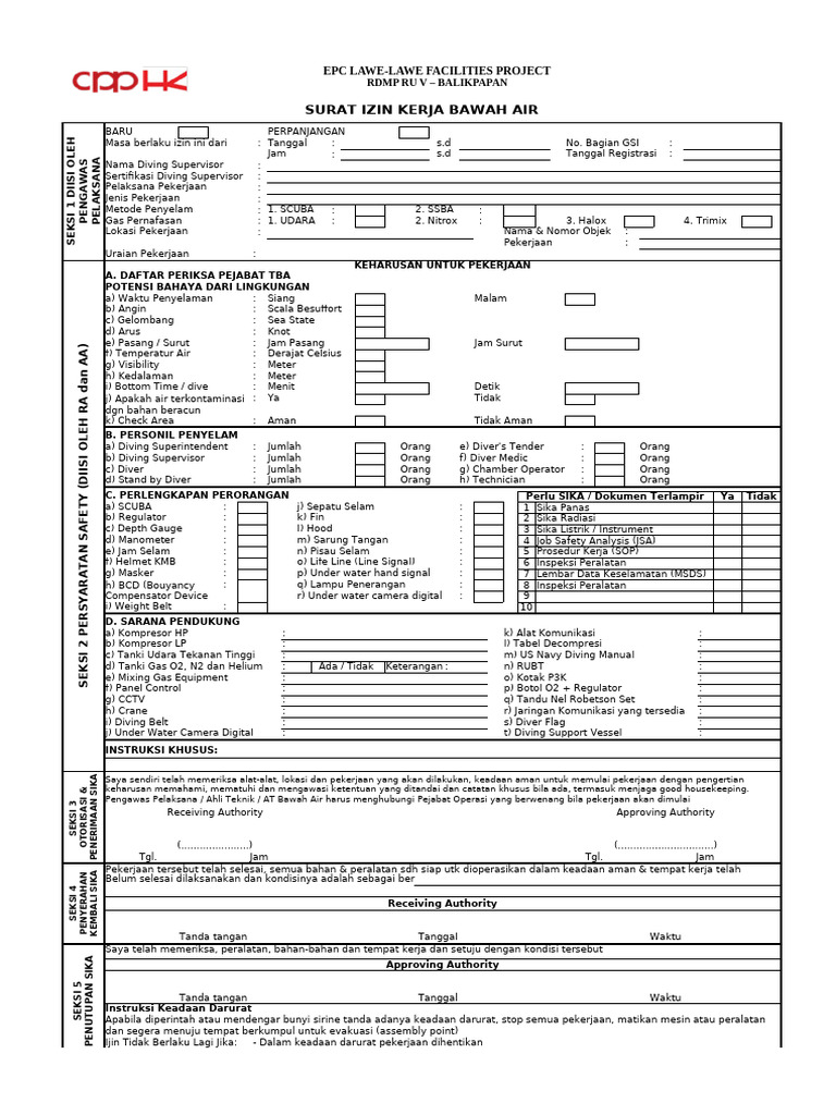 2. Diving and Underwater Permit Form | PDF