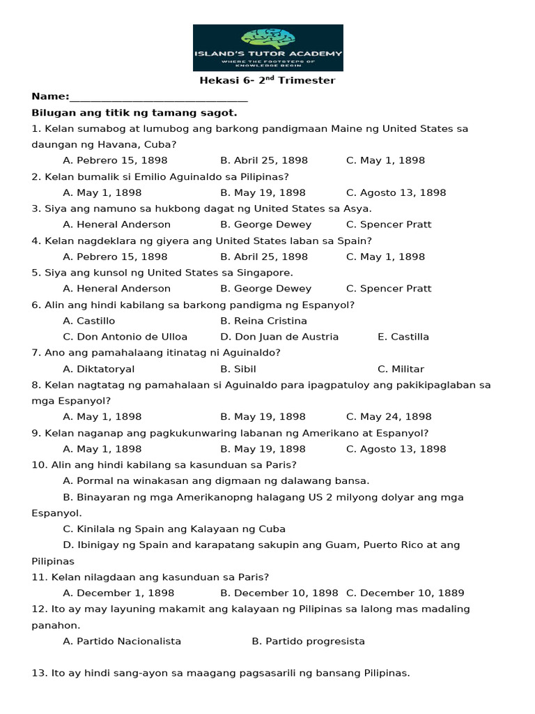 Hekasi 6 Exam 2nd Tri NEW | PDF