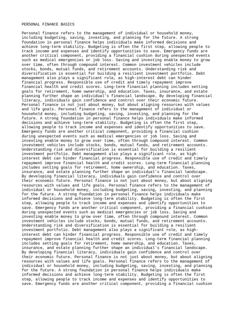 Document 3 Personal Finance Basics | PDF | Personal Finance | Investing