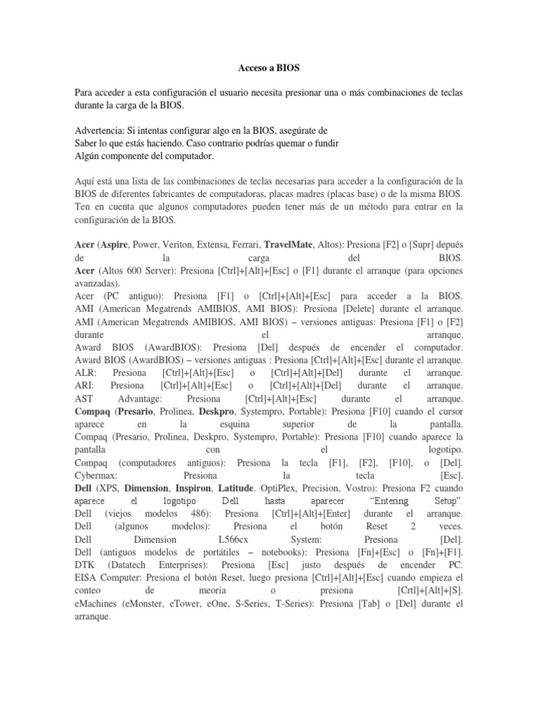 Acceso A BIOS | PDF | Windows Vista | Microsoft Windows