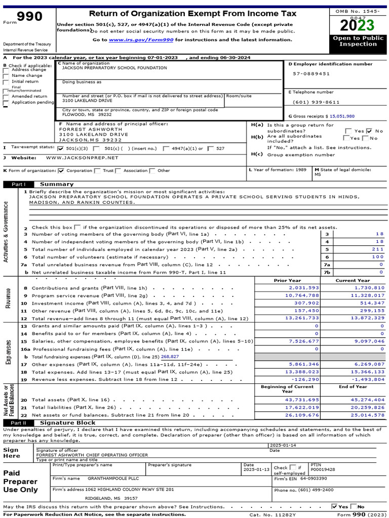 Jackson Prep School Foundation Form 990 | PDF | Irs Tax Forms | United ...