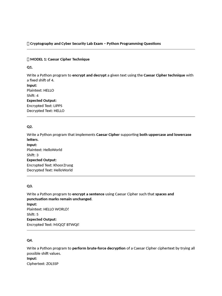Cryptography and Cyber Security Lab Exam | PDF | Encryption | Key (Cryptography)