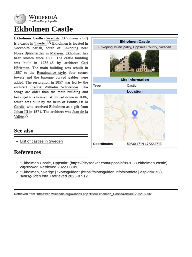 Ekholmen Castle: History & Architecture | PDF