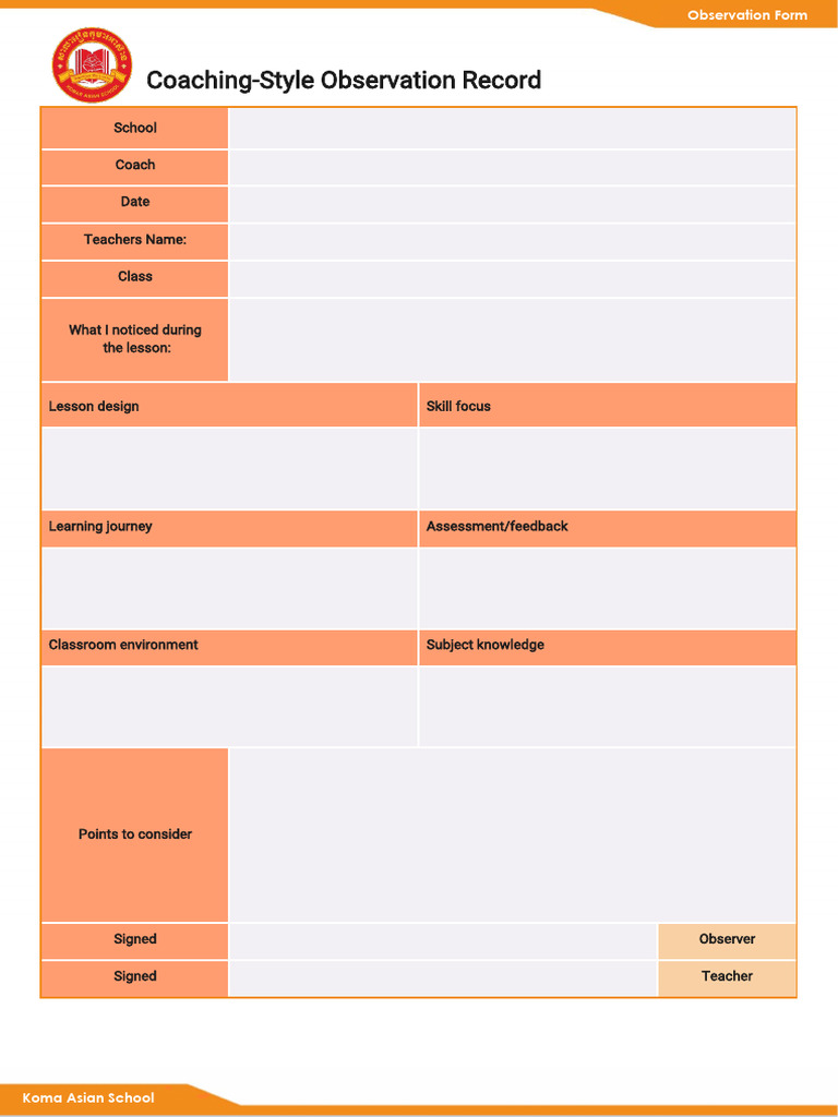 Coaching Observation Form | PDF