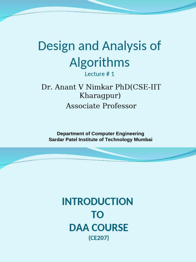 DAA CE207 SE(CE) Div a B Cormen Lec 1 Introduction | PDF | Theoretical ...